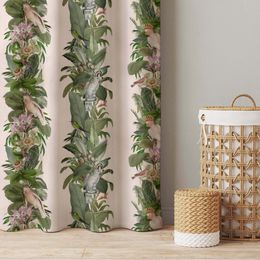 Vorhang Kakadu in Grün auf Rosé - blickdichte Gardine Wald Bäume Botanik Tropical Illustration Muster Natur Wohnzimmer Schlafzimmer Küche Bad