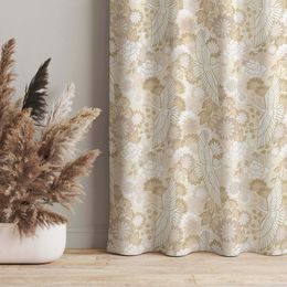 Bilderwelten Vorhang Kraniche und Chrysanthemen Beige - blickdichte Gardine Blumen Floral Illustration Muster Tiere Wohnzimmer Schlafzimmer Küche Bad Badezimmer
