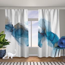 Bilderwelten Vorhang nach Maß blickdicht Verdunkelung originell modern Aquarell blau - Weg des Windes Blau und Gold - Deko Wohnzimmer Schlafzimmer