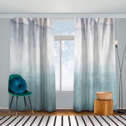 Vorhang Dämmerung auf der Bucht I - blickdichte Gardine Abstrakt Kunstdruck Natur Strand Wohnzimmer Schlafzimmer Küche Bad Badezimmer Türkis