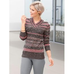 WITT WEIDEN V-Ausschnitt-Pullover in lachs-anthrazit-geringelt | Gr.: 40