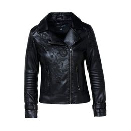 KOROSHI Bestickte Damen-Bikerjacke in Lederoptik in SCHWARZ | Gr.: XL