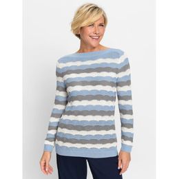 WITT WEIDEN Langarm-Pullover in eisblau-steingrau-geringelt | Gr.: 40