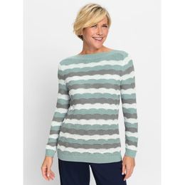 WITT WEIDEN Langarm-Pullover in kalkmint-steingrau-geringelt | Gr.: 40