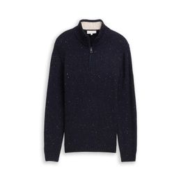 Tom Tailor Herren Troyer Strickpullover mit Strukturmix, blau, Meliert, Gr. XL