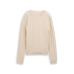 Tom Tailor Damen Rib Strickpullover mit Wollanteil, beige, Meliert, Gr. XL