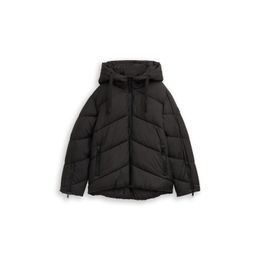 Tom Tailor Damen Puffer-Jacke mit Kapuze, schwarz, Uni, Gr. XXL