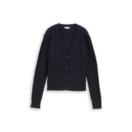 Tom Tailor Damen Rib Cardigan mit Wollanteil, blau, Uni, Gr. M