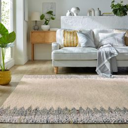 FLAIR RUGS Wollteppich &raquo;Minerals Border&laquo; rechteckig 3 mm H&ouml;he Wolle, Teppich mit Bord&uuml;re, Wohnzimmer, Schlafzimmer, Esszimmer schwarz Kunstfaser, 