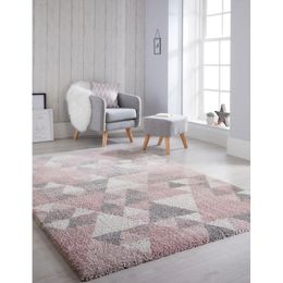 FLAIR RUGS Hochflor-Teppich »Nuru« rechteckig 30 mm Höhe Shaggy Berber Optik, Teppich, Wohnzimmer, Schlafzimmer rosa Obermaterial: 100%...