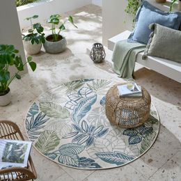 FLAIR RUGS Teppich &raquo;Bella Leaf&laquo; rund 4 mm H&ouml;he Bella Leaf Indoor & Outdoor-Teppichl&auml;ufer blau Kunstfaser