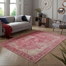FLAIR RUGS Teppich &raquo;Antique Vintage-Muster, &laquo; rechteckig 4 mm H&ouml;he Chenille Stil Teppich, Wohnzimmer, Schlafzimmer, Esszimmer rot Obermaterial: 45%...