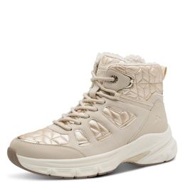 Tamaris Winterboots, Keilabsatz, Schn&uuml;rboots mit abgesteppten Wattierungen ivory-gold 41 41 Effektvoller Schn&uuml;rboots mit praktischem Rei&szlig;verschluss