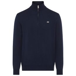 Gant Stehkragenpullover »COTTON/WOLL HALF ZIP« mit Rippstrick-Details, normale Passform EVENING BLUE XL XL Strickpullover von Gant