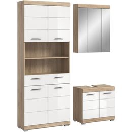 Badmöbel-Set Inosign "SIENA, TOPSELLER, Breite 149cm, 3-teiliges Set", sonoma eiche hell, weiß hochglanz tiefzieh, B:149cm H:191cm T:34cm, Kastenmöbel-Sets, Kombination, Badkombination, Bad-Set, Badezimmerschrank, Bad, Schrank