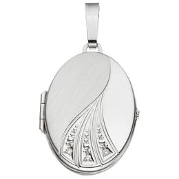 Medallionanhänger Jobo "Anhänger Medaillon oval 30 mm", weißgold 585, Schmuckanhänger, Damen, SI = kleine Einschlüsse, Diamanten Weißgold 585, Diamanten, Weißgold 585, 585 Weißgold mit 3 Diamanten für 2 Fotos
