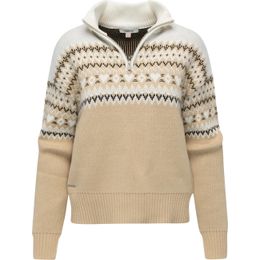 Norwegerpullover Ragwear "Norwie", Damen, Gr. L (40), sand, Strick, Material: 60% Baumwolle; 40% Acryl, Basic, gerade hüftlang, hoch geschlossener Ausschnitt, eng Rippstrickbündchen, Pullover, Norweger Damen Strickpullover Troyer mit Reißverschluss