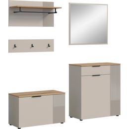 Garderoben-Set Inosign "EDIL, Breite 175 cm, 5-teilig, Front mit hochwertiger Längstfräsung", kaschmir, evoke oak nachbildung, B:175cm H:190cm T:36cm, Holzwerkstoff, Kastenmöbel-Sets, Garderobenkombination, Kombination, Set, Garderobe, Flurgarderobe