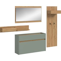 Garderoben-Set Inosign "EVRID, 4-teilig, Breite 205 cm, individuell hängbar & erweiterbar", salbei nb, artisan oak nb, B:205cm H:192cm T:32cm, Spanplatte, Kastenmöbel-Sets, Garderobenkombination, Garderobe, Wandgarderobe, Flur, Diele
