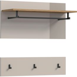 Garderobenpaneel Inosign "EDIL, Breite 80cm, 2-teilig, Hakenleiste & Paneel", kaschmir, evoke oak nachbildung, B:80cm H:80cm T:28cm, Holzwerkstoff, Garderobenpaneele, Paneel, Garderobe, Wandboard, Ablage, Wandpaneel