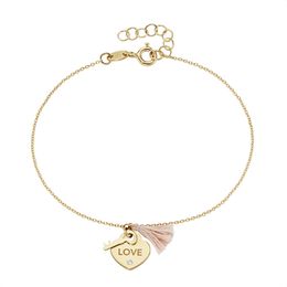 Armband Luigi Merano "mit Herz, Schlüssel & Quaste, Gold 375", gold, Armbänder, Damen, 18cm, Gelbgold 375