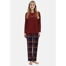 Schlafanzug Tom Tailor "Xanthi", Damen, Gr. 36 (S), rot (rot, mittel, karo), Obermaterial: 95% Baumwolle, 5% Elasthan, Homewear-Sets