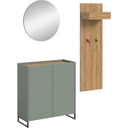 Garderoben-Set Inosign "EVRID, 3-teilig, Breite 175 cm, individuell stellbar & erweiterbar", salbei nb, artisan oak nb, B:175cm H:197cm T:38cm, Spanplatte, Kastenmöbel-Sets, Garderobenkombination, Garderobe, Wandgarderobe, Flur, Diele