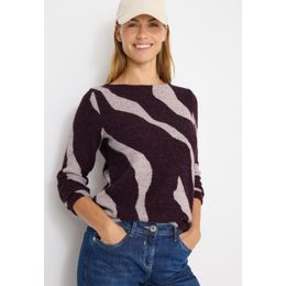 Strickpullover Cecil, Damen, Gr. L (42), eggplant rot, Web, Obermaterial: 63% Polyamid, 24% Polyester, 13% Viskose, gemustert, lässig geschnitten hüftbedeckend, U-Boot-Ausschnitt, Pullover, mit grafischem Muster und in Federgarn-Qualität