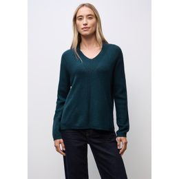 V-Ausschnitt-Pullover Street One, Damen, Gr. 34, tide blau, Web, 37% Baumwolle, 34% Polyacryl, 26% Polyester, 3% Elasthan, unifarben, normal normal, V-Ausschnitt, normaler Saum, Pullover, in Unifarbe