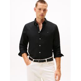 Langarmhemd Tommy Hilfiger "FLEX FLANNEL SOLID SHIRT", Herren, Gr. L, N-Gr, schwarz, Web, Obermaterial: 98% Baumwolle, 2% Elasthan, unifarben, regular fit normal, Rundhals, eingesetzt 1-Knopf-Manschette, Hemden, Regular fit