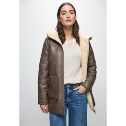 Lederimitatjacke Street One, Damen, Gr. 42, sandy mocca, Web, Obermaterial: 100% Polyester, unifarben, lässig geschnitten hüftbedeckend, Rundhals, Jacken, im Leder-Look und mit Fake Fur Details