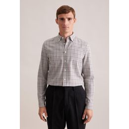 Flanellhemd Seidensticker "Schwarze Rose", Herren, Gr. S (37), normale Ärmellängen, nougat, 100% Baumwolle, kariert, slim fit, 2-Knopf-Manschette, Hemden, Slim 1/1 Button-Down-Kragen Karo