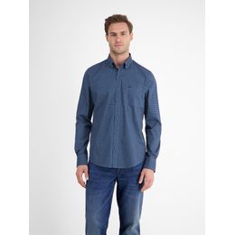 Langarmhemd Lerros, Herren, Gr. L, N-Gr, storm blau, Web, Obermaterial: 97% Baumwolle, 3% Elasthan, gepunktet, regular fit normal, Manschette, Hemden, mit Logo Stickerei
