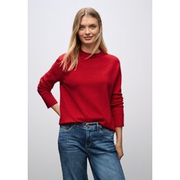 Rundhalspullover Street One, Damen, Gr. 46, racing rot, Strick, Obermaterial: 33% Polyester, 31% Polyacryl, 24% Baumwolle, 12% Polyamid, unifarben, regular fit normal, Rundhals, Rippbündchen, Pullover, mit Rippbündchen