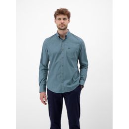 Langarmhemd LERROS, Herren, Gr. XL, N-Gr, fjord blau, Web, Obermaterial: 97% Baumwolle, 3% Elasthan, gepunktet, regular fit normal, Manschette, Hemden, mit Logo Stickerei