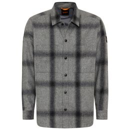 Langarmhemd BOSS Orange "Locky", Herren, Gr. L, N-Gr, open grau062, Web, Obermaterial: 50% Wolle, 50% Polyester. Futter: 100% Nylon, kariert, meliert, oversize normal, Rundhals, 1-Knopf-Manschette, Hemden, melierte Wollmischung, Karo-Design, oversize fit