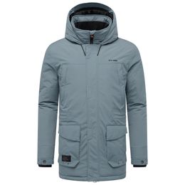 Winterjacke STONE HARBOUR "Wadiim XX", Herren, Gr. L (52), rauchblau, Obermaterial: 100% Nylon, Innenfutter: 100% Polyester, Wattierung: 100% Polyester, Ärmelfutter: 100% Polyester, gerade Po-bedeckend, hoch geschlossener Ausschnitt, Ärmel ohne Ärmelschlitz 1-Knopf-Manschette verstellbar, Jacken, Warm gefütterte Outdoorjacke mit Kapuze