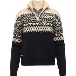 Norwegerpullover Ragwear "Norwie", Damen, Gr. S (36), schwarz, Strick, Material: 60% Baumwolle; 40% Acryl, Basic, gerade hüftlang, hoch geschlossener Ausschnitt, eng Rippstrickbündchen, Pullover, Norweger Damen Strickpullover Troyer mit Reißverschluss