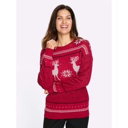 Strickpullover Classic Basics "Langarm-Pullover", Damen, Gr. 44, rot, ecru, gemustert, 100% Polyacryl, gemustert, mehrfarbig, Pullover