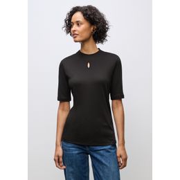 T-Shirt Street One, Damen, Gr. 38, schwarzest braun, Jersey, Obermaterial: 50% Baumwolle, 50% Modal, unifarben, tailliert hüftbedeckend, Rundhals, Shirts, mit Turtleneck und Cut-Out