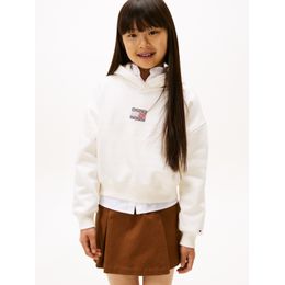 Kapuzensweatshirt Tommy Hilfiger "RHINE STONE FLAG HOODIE", Mädchen, Gr. 4 (104), ivory silk, Sweatware, Obermaterial: 80% Baumwolle, 20% Polyester, unifarben, regular fit normal, Rundhals, eingesetzt Rippbündchen, Sweatshirts, Kinder bis 16 Jahre