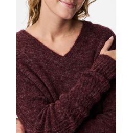 Strickpullover Pieces "PCLAYLA LS V-NECK KNIT NOOS", Damen, Gr. S, tawny port detail:melange, Strick, Obermaterial: 46% Nylon, 25% Polyacryl, 18% Wolle, 8% Alpaka, 3% Elasthan, meliert, regular fit normal, V-Ausschnitt, Pullover Strickpullover
