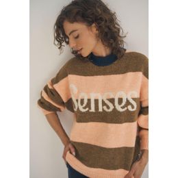 Rundhalspullover SENSES.THE LABEL, Damen, Gr. L, peach nectar, Material: 67% Polyacryl, 14% Polyester, 12% Polyamid, 7% Elasthan, oversize normal, Rundhals, eingesetzt Rippbündchen, Pullover, mit weicher Haptik