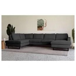 Wohnlandschaft Places of Style "Pinto, 350 cm, U-Form, XXL, mit Ottomanen", schwarz (onyx), B:350cm H:85cm T:206cm, 90% Polyester, 10% Nylon, Sofas, Cord, Chenille, Lederoptik, mit Keder, Metallfüße, Wellenunterfederung