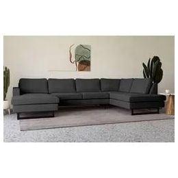 Wohnlandschaft Places of Style "Pinto, 350 cm, U-Form, XXL, mit Ottomanen", schwarz (onyx), B:350cm H:85cm T:206cm, 90% Polyester, 10% Nylon, Sofas, Cord, Chenille, Lederoptik, mit Keder, Metallfüße, Wellenunterfederung