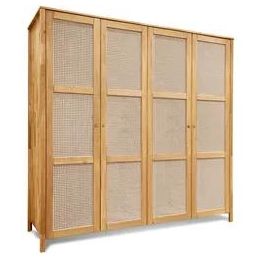 Drehtürenschrank Home Affaire "Hällevik Kleiderschrank, skandinavisches Design, hohe Funktionalität", braun (eiche natur), B:202cm H:202cm T:61cm, Massivholz, Schränke, Massive FSC-zertifizierte Eiche geölt, Fronten mit Wiener Geflecht