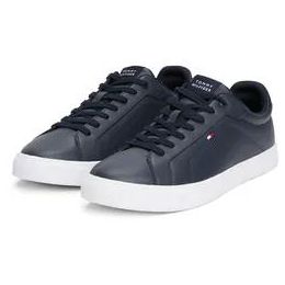 Sneaker Tommy Hilfiger "ICON COURT LTH FLAG ESS", Herren, Gr. 42, blau (dunkelblau), Leder, Lederimitat, sportlich, Schuhe, Freizeitschuh, Halbschuh, Schnürschuh mit kleiner Logoflagge