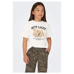 Kurzarmshirt KIDS Only "KOGBILLIE S/S LOOSE TEDDY TOP JRS NOOS", Mädchen, Gr. 134/140, cloud dancer print:lazy, Jersey, Obermaterial: 100% Baumwolle, bedruckt, regular fit, Rundhals, Shirts