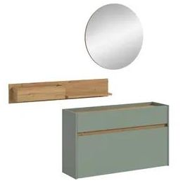 Garderoben-Set Inosign "EVRID, 3-teilig, Breite 140 cm, individuell hängbar & erweiterbar", salbei nb, artisan oak nb, B:140cm H:197cm T:32cm, Spanplatte, Kastenmöbel-Sets, Garderobenkombination, Garderobe, Wandgarderobe, Flur, Diele