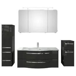 Badmöbel-Set SAPHIR "Serie 4005, vormontiert, Glaswaschbecken, Spiegelschrank", grau (lack steingrau hgl, quarzgrau hgl), Holzwerkstoff, Kastenmöbel-Sets, Badezimmer-Set mit Unterschrank, Midischrank, inkl. Türdämpfer